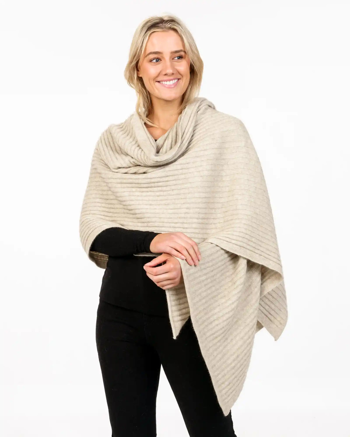 Large Natural Ribbed Possum Merino Wool Wrap NZ — Gorgeous Creatures