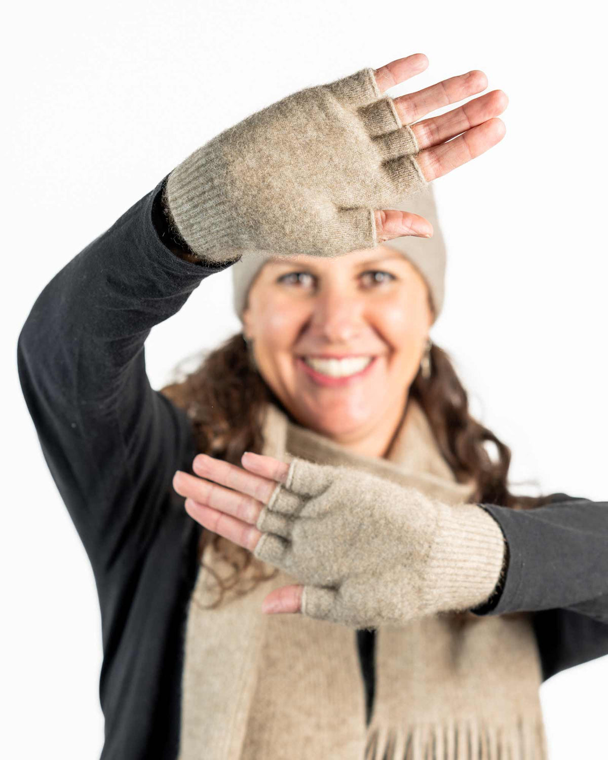Flax Beige Possum Merino Fingerless Gloves NZ — Gorgeous Creatures