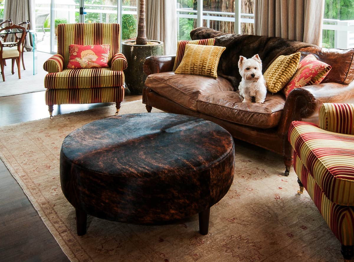 Round Cowhide Ottoman by Gorgeous Creatures NZ