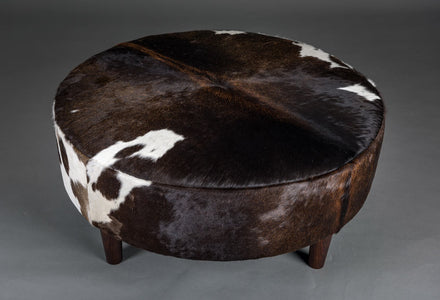 Dark Brown Round Cowhide Ottoman USA — Gorgeous Creatures