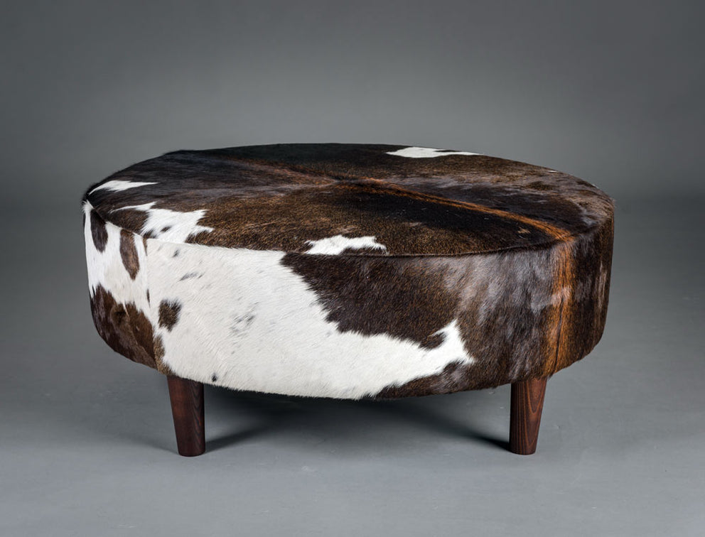 Dark Brown Round Cowhide Ottoman USA — Gorgeous Creatures